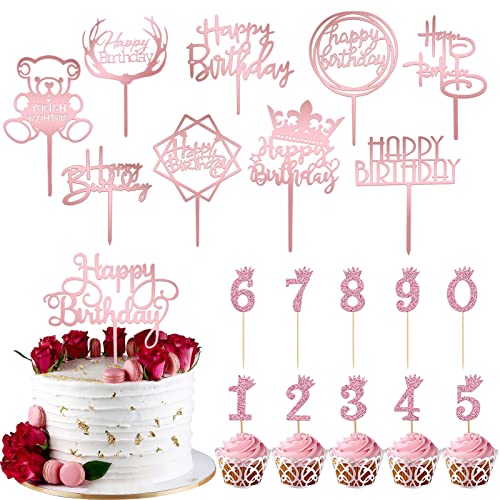 Happy Birthday Cake Topper,Numbers 0-9 Cake Topper,Pink - Want It All