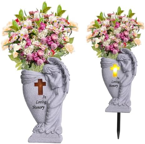Cemetery Commemorative Gift - Garden Angel Statue with Solar Lights and ...