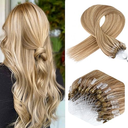 Amazon.com : 20 Inch Micro Ring Hair Extensions Real Human Hair #8/613 ...