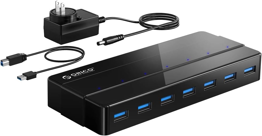 Amazon.com: Powered 7-Port USB 3.0 Hub, ORICO USB Data Hub with 12V ...