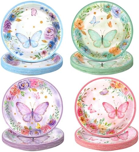Amazon.com: Suttmin 80 Pieces Butterfly Birthday Party Plates, 7 Inch ...
