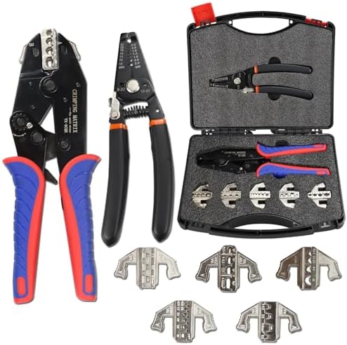 Crimping Tool Set 7PCS, Ratchet Wire Crimper Kit, with Automatic Wire ...