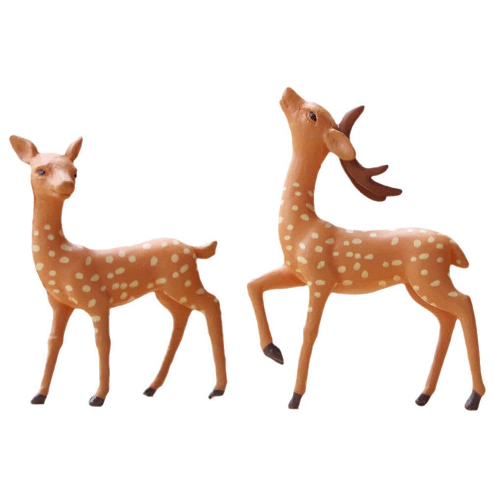 Amazon.com: Kichvoe Deer Figurine Miniature Deer Animal Figurines 2pcs ...