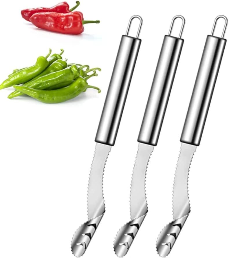 3 Pieces Stainless Steel Pepper Core Remover with Sharp Edge Gadget ...