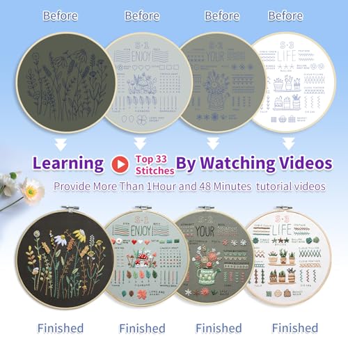 Snapklik.com : ETSPIL 4 Sets Embroidery Kit For Beginners Plant Kits ...