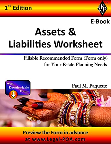 Assets & Liabilities Worksheet: Fillable Recommended Form (Form Only ...