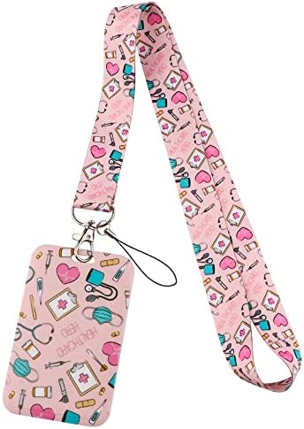 Juanooo Cute Pink Lanyard with Card Holder ID Badge Lanyard for Keys ...