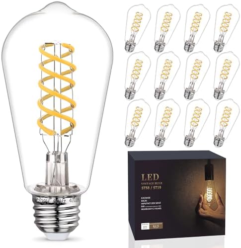 EMYMLITE 12 - Pack 60 Watt Equivalent Edison Light Bulbs, E26 ...