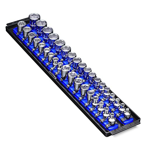 Snapklik.com : Ernst Manufacturing 19-Inch Socket Boss 2-Rail 3/8-Inch-Drive Socket Organizer, Blue