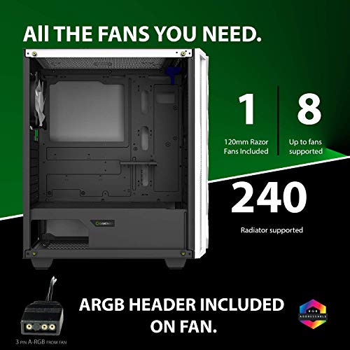 GameMax White Diamond ARGB Mid-Tower PC Gaming Case, ATX, 3 Pin Aura ...