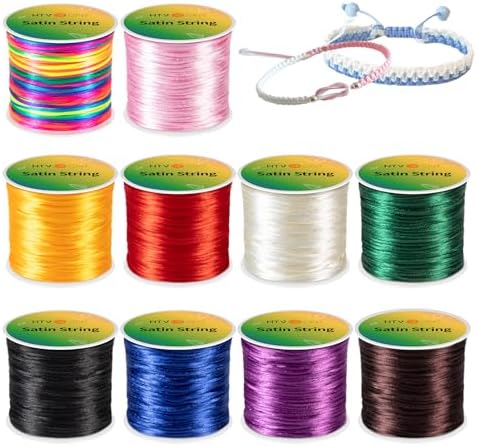 HTVRONT Nylon String for Bracelets, 10 Bright Color Shiny Nylon Cord, 1 ...