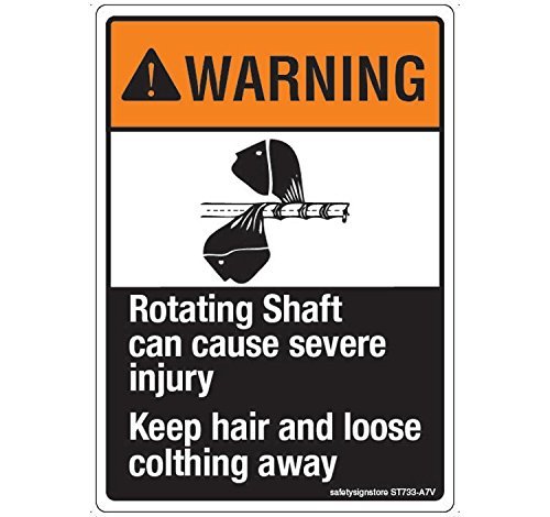 WARNING: Rotating Shaft. (set of 10), (ST733-A7V-05), Material: 3M Self ...