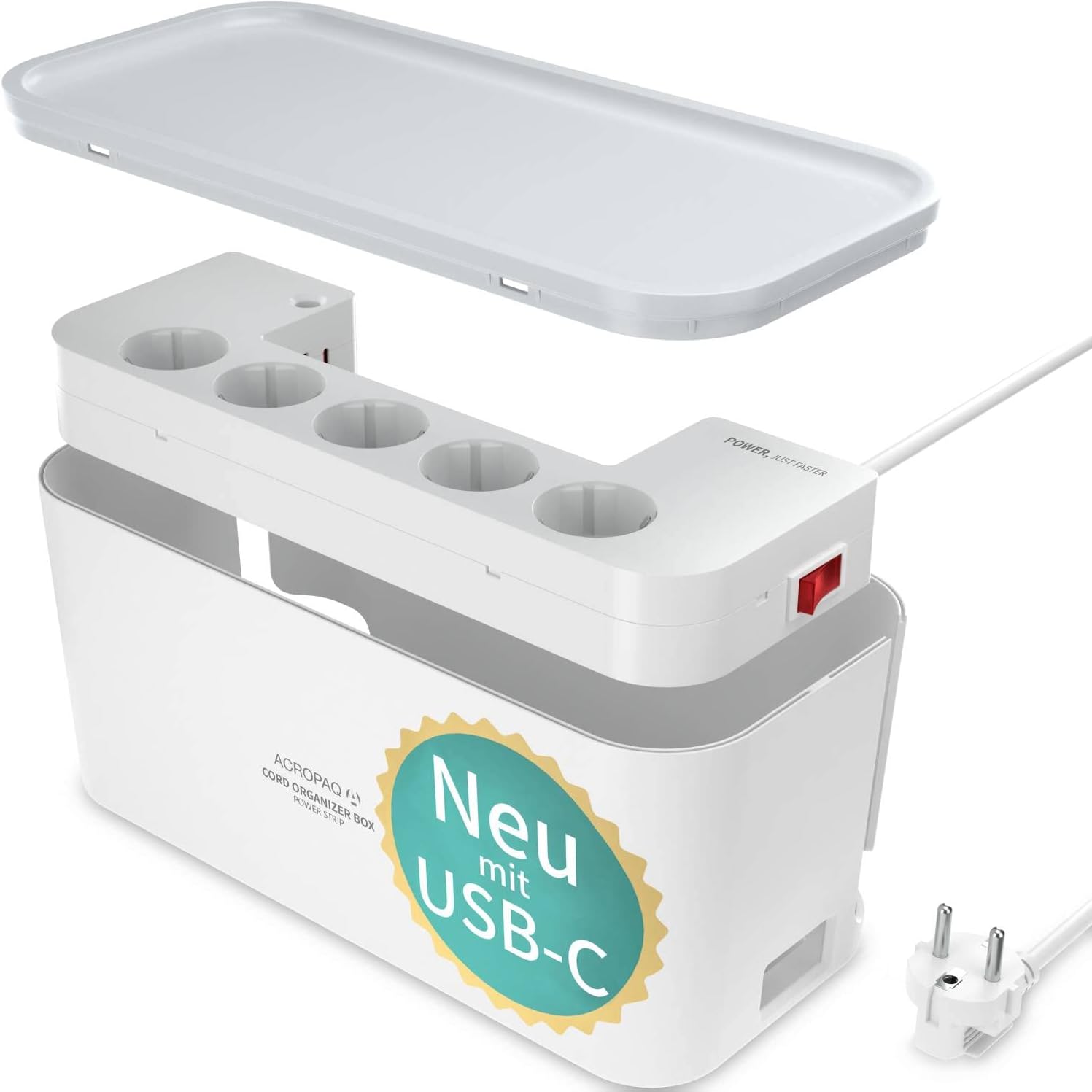 Kabelbox mit Steckdosenleiste - 5-Fach Steckdose, USB-C und USB-A ...
