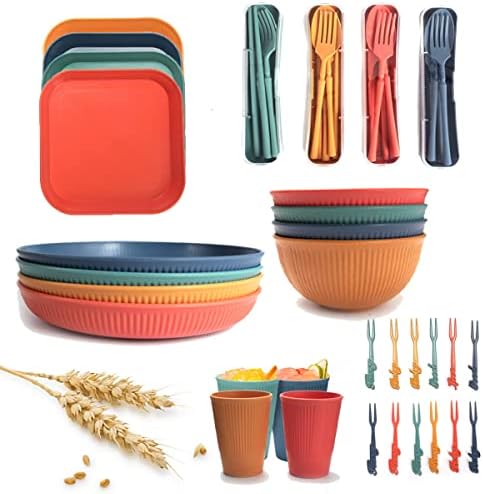BERRYLION 48Pcs Plastic Dinnerware Sets for 4, Unbreakable Colorful ...