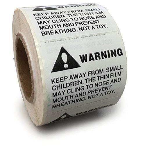 BlackDreams 2" x 2" Suffocation Warning Peel & Stick Labels (1000 ...