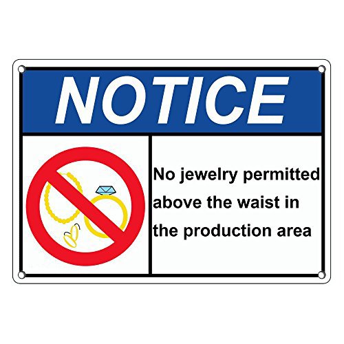 Amazon.com: Weatherproof Plastic ANSI Notice No Jewelry Above Waist in ...