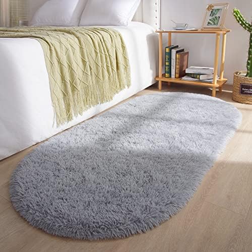 DETUM Grey Rug Soft Fluffy Oval Rugs Kids Rug for Girls Boys Bedroom ...