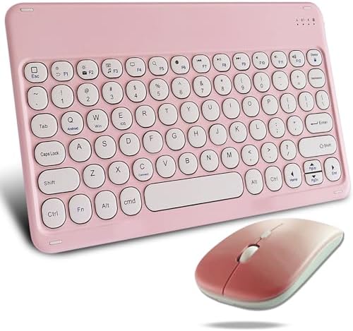KeautFair Portable Wireless Bluetooth Keyboard and Mouse Mice Set Round ...