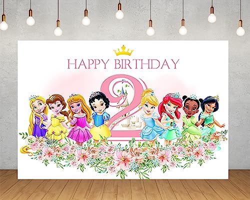 Amazon.com : Princess Backdrop for 2nd Birthday Party Decorations ...