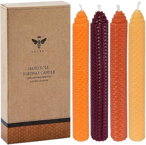 Amazon.com: DEYBBY 8" Hand-Rolled Beeswax Taper Candles 4 Pack Cone Top ...
