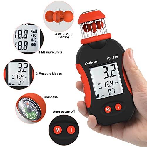 Anemometer Wind Speed Meter Outdoor, Kethvoz Digital Air Flow Tester ...