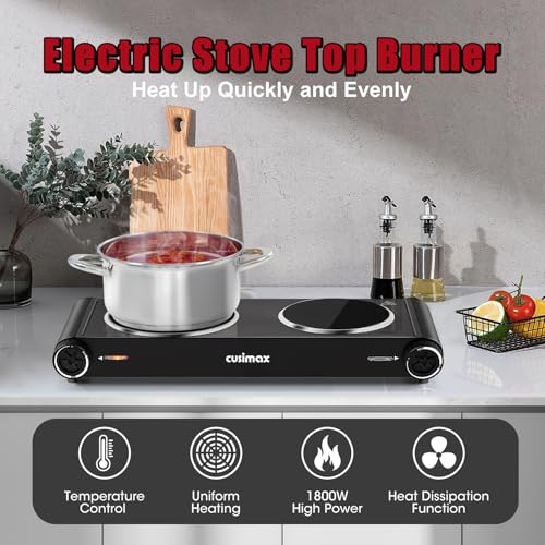 CUSIMAX Hot Plate for Cooking,1800w Double Infrared Burner,Portable ...