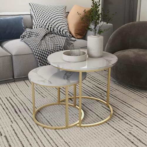 MOBI Set de 2 Mesa de Centro Redondas de Madera Boston – Patas ...