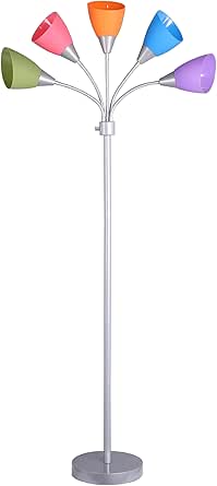 POMILER Modern 5-Light Floor Lamp, Multi-Color Plastic Shades, Silver ...