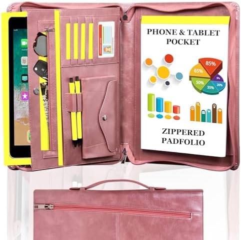 Amazon.com : AZXCG Portfolio Binder,Vegan Pu Leather Padfolio for Women ...