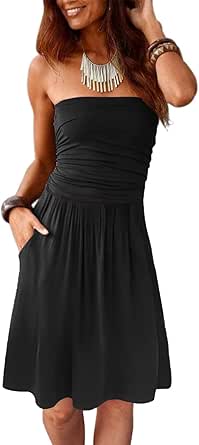 Alaster Queen Women's Bandeau Strapless Summer Dress Cover Up Backless Sunny Beach Sundress with ...