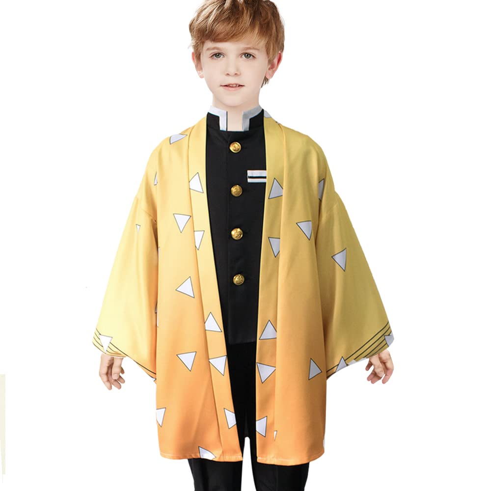 Buy Demon Slayer Robe Agatsuma Zenitsu Cloak Cape + Keychain for Kids ...