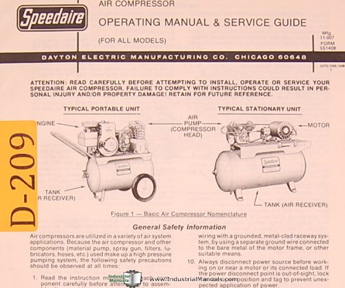 Dayton Air Compressor, All Models, Operations and Service Manual ...