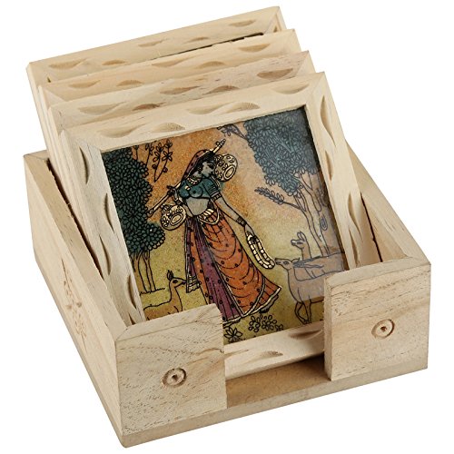 Wooden Square Rotating Tea Coster(4 Coster+Stand) : Amazon.in: Home ...