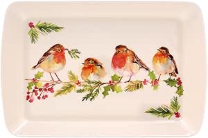 Lesser & Pavey Christmas Winter Robins Serving Tray - 24cm x 16cm ...
