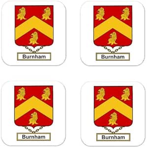 Amazon.com: Burnham Family Crest Square Coasters Coat of Arms Coasters ...