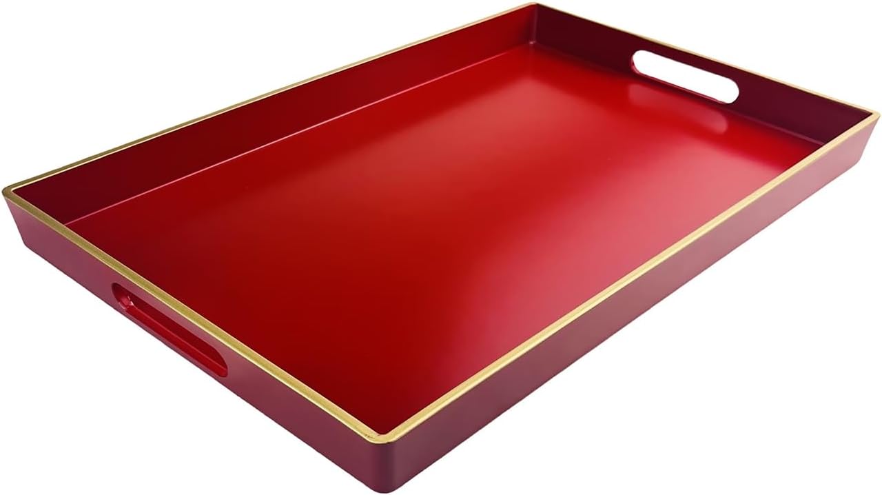 Amazon.com: Umisriro Red Decorative Tray, Rectangular Serving Tray with ...