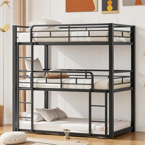 Amazon.com: TURRIDU Heavy-Duty Triple Bunk Bed, Metal L-Shaped Bunk Bed ...