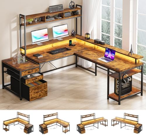 Amazon.com: SEDETA 67" L Shaped Desk with Drawers, Computer Office Desk ...