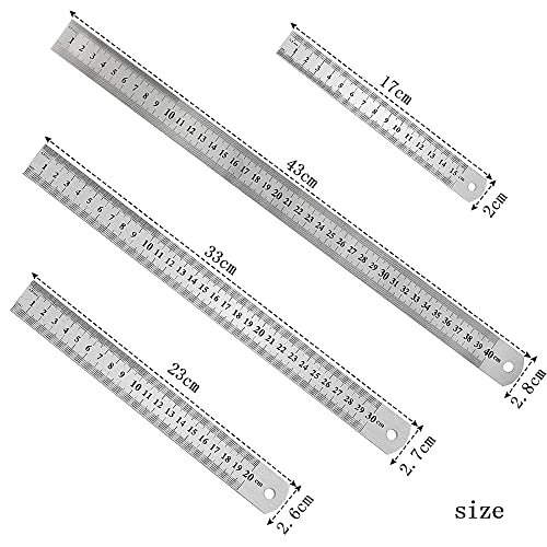 Stainless Steel Ruler, Set of 4, Steel Ruler, Metal Ruler with Double ...