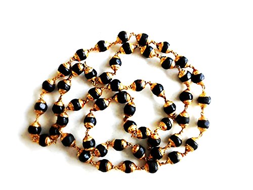 Black Tulsi Mala with 54+1 beads with Golden Caps : Amazon.in: Home ...