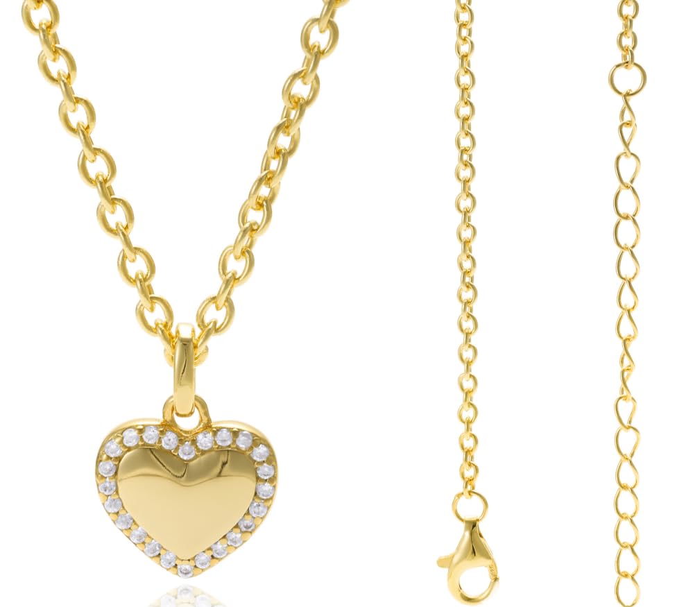 18k Gold Plated Silver (Ag 925) Heart Pendant Necklace, Small Gold ...