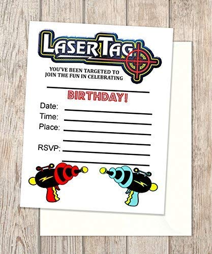 Amazon.com: Laser Tag Party Invitations, Fill In Blank Flat Cards, Set Of 20, Lasertag Party ...