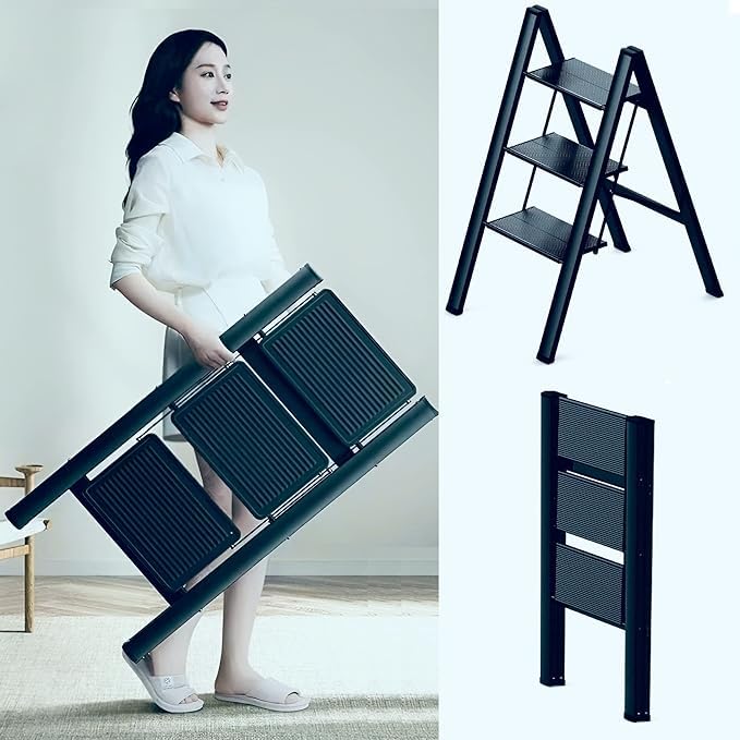 Jukkre Foldable Step Ladder 3 Stepping Stool-Aluminium Kitchen Step ...