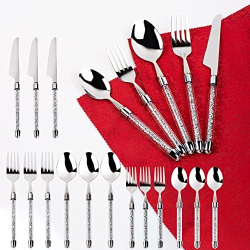 Amazon.com | Qiuhome Crushed Diamond Flatware 5-PCS Stainless Steel ...