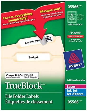 Avery Filing Labels with TrueBlock Technology for Laser and Inkjet ...