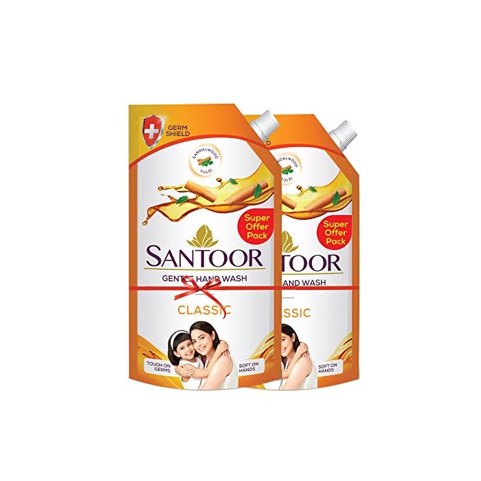 Buy Santoor Classic Gentle Hand Wash, 750ml (Pack of 2) with Natural ...