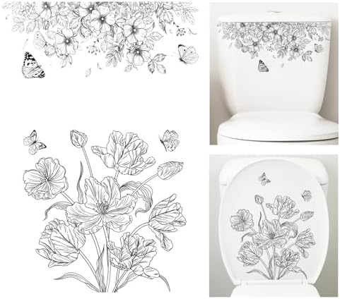 Amazon.com: Green Plant Leaves Flowers Toilet Stickers Self-Adhesive ...