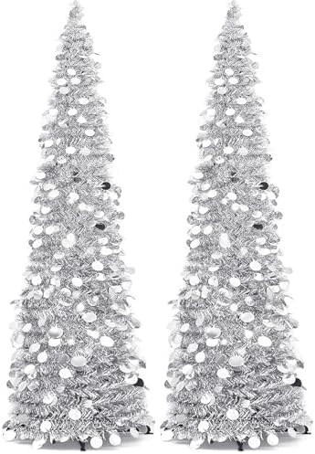 Amazon.com: OurWarm 5 FT Pop Up Tinsel Christmas Tree, Collapsible ...