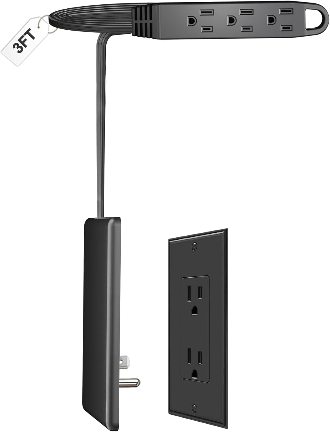 Amazon.com: CABOCASA 3FT Ultra Flat Plug Extension Cord Power Strip ...