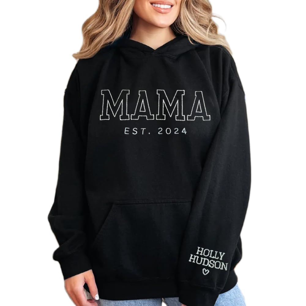Amazon.com: GODMERCH Personalized Embroidered Mama Hooodie with Kid ...